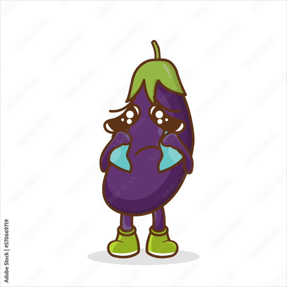 eggplant cartoon illustration with crying gesture. Eggplant character ...