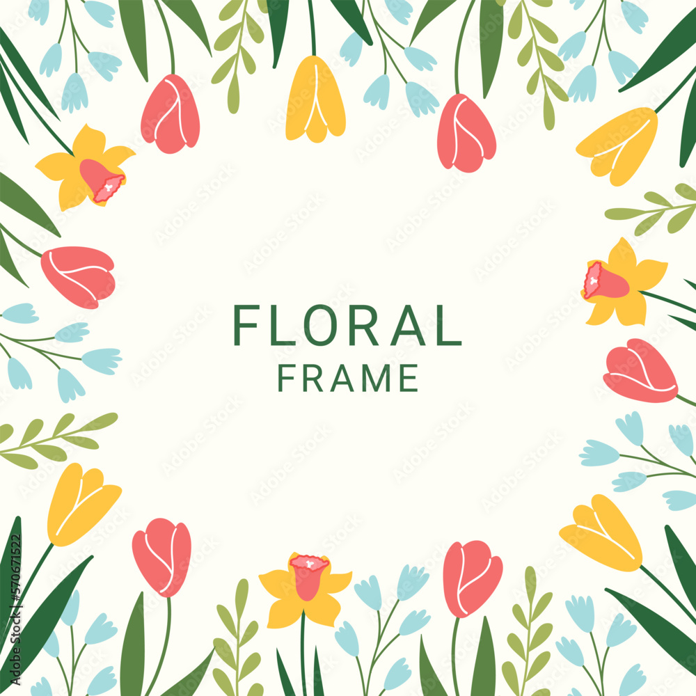 Spring floral square background. Floral frame. Lovely spring summer ...