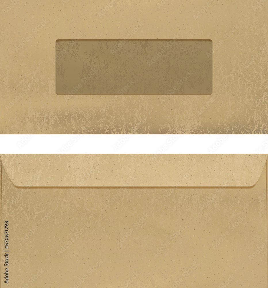 Horizontal front and back manila envelope with window isolated on white ...