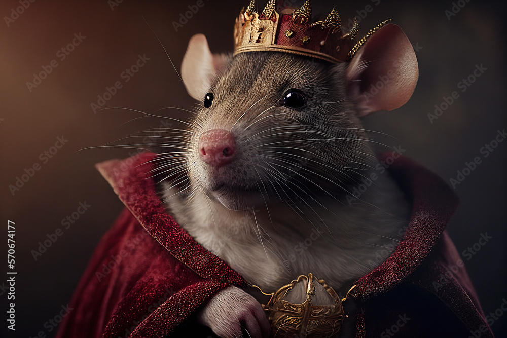 King of a rat in royal robe and crown on throne. AI generative ...