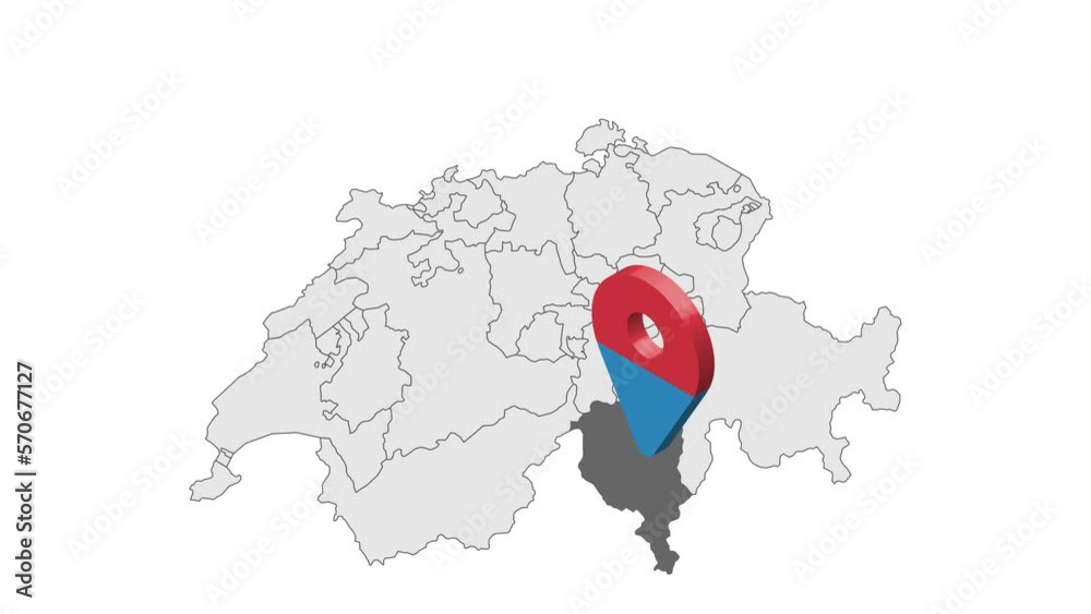 Location Canton of Ticino on map Switzerland. 3d Canton of Ticino flag ...