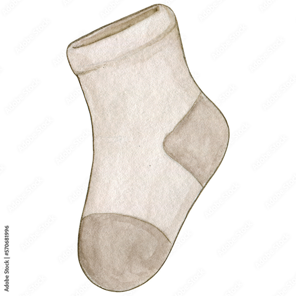 Watercolor hand drawn baby sock Stock Illustration | Adobe Stock