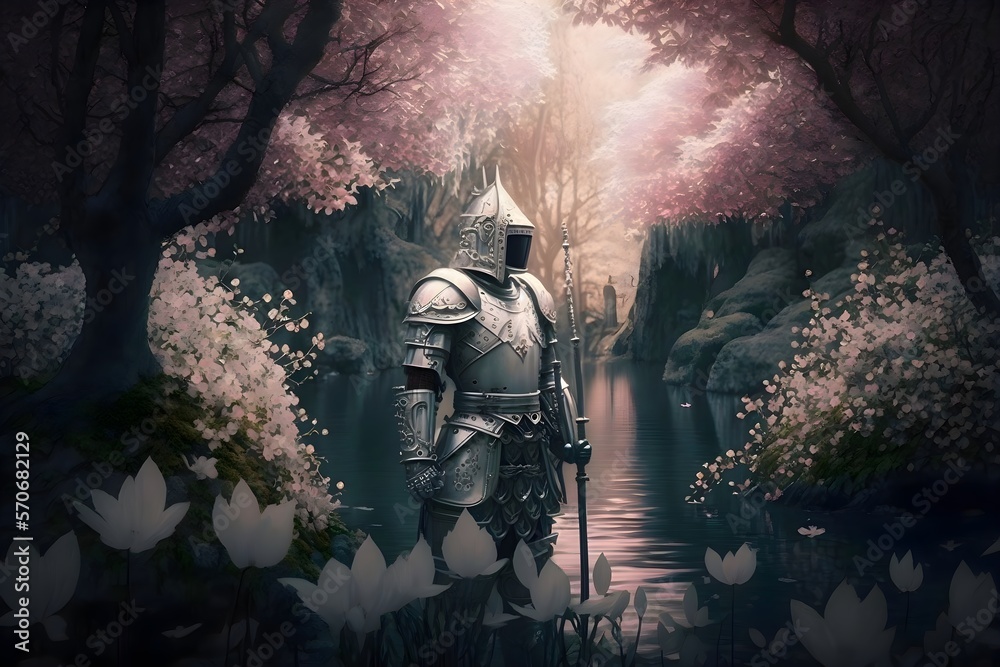 Blossom Forest Background with a Knight | AI Generated Wallpaper ...
