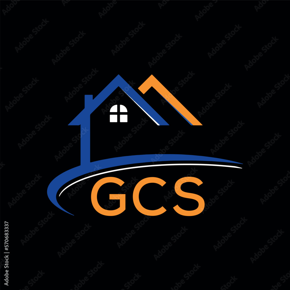GCS house logo, letter logo. GCS blue image on black background and ...