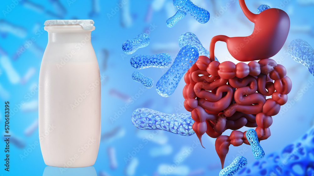 Probiotic products bottle. Yogurt with probiotic concept. Microbiome of ...