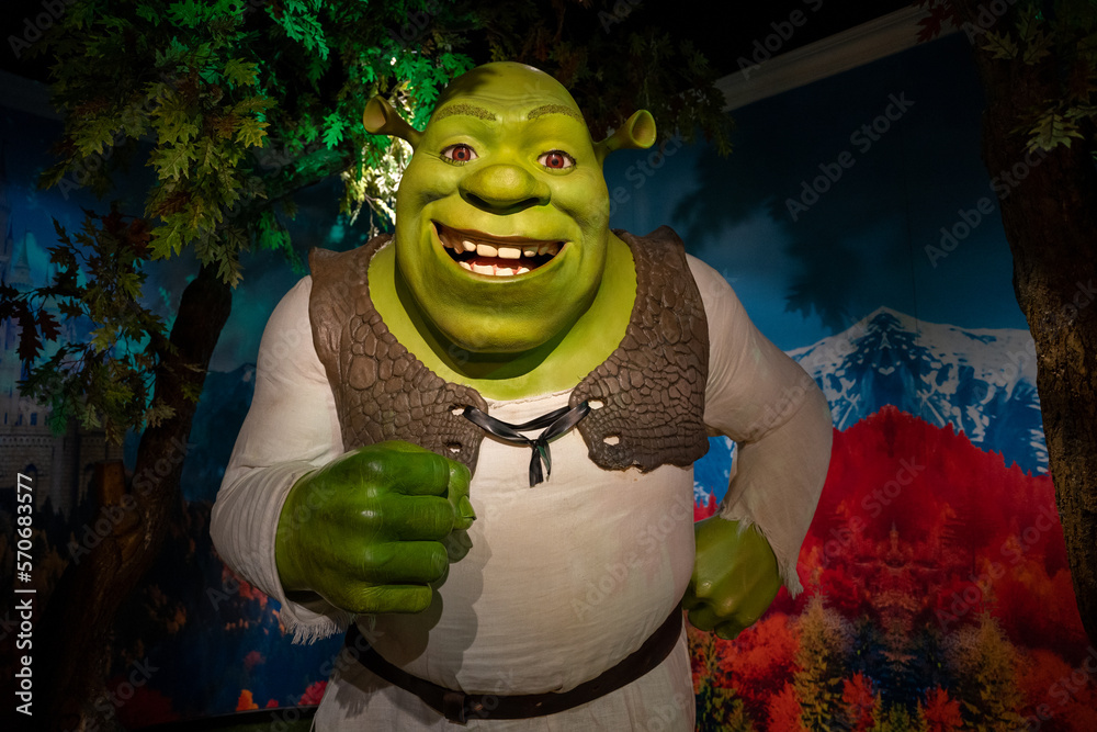 Istanbul, Turkey - February 10, 2023: Wax sculpture of Shrek at Madame ...