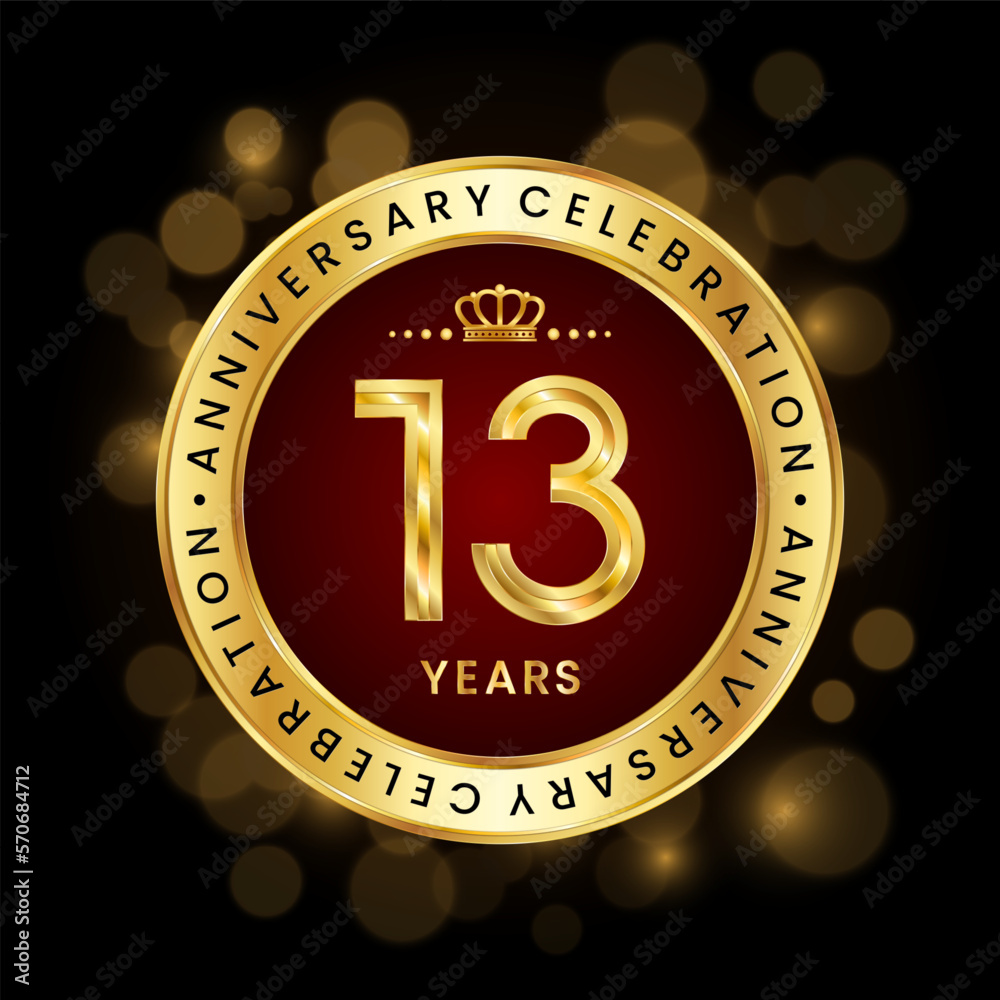 13th Anniversary Celebration. logo design with golden number and ring ...
