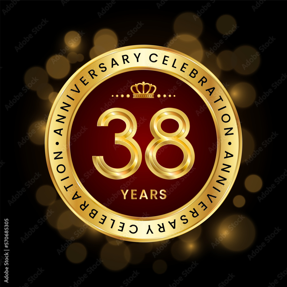 38th Anniversary Celebration. logo design with golden number and ring ...