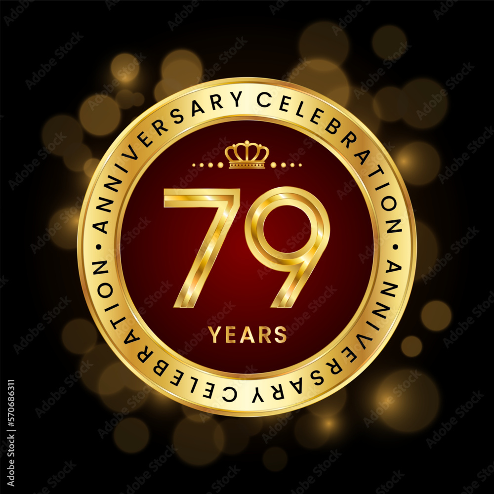 79th Anniversary Celebration. logo design with golden number and ring ...