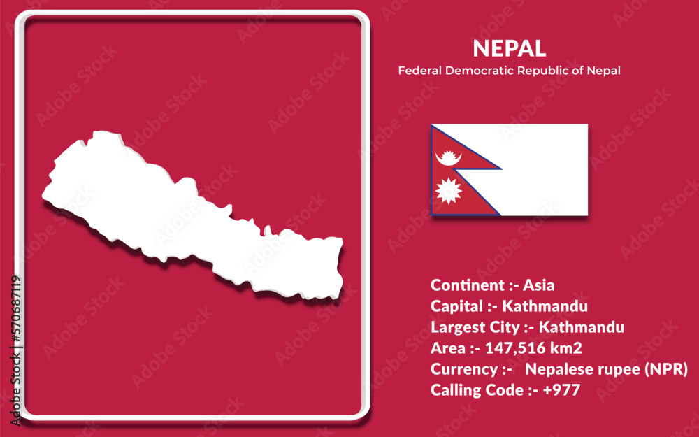 Nepal map design in 3d style with national flag Stock Vector | Adobe Stock