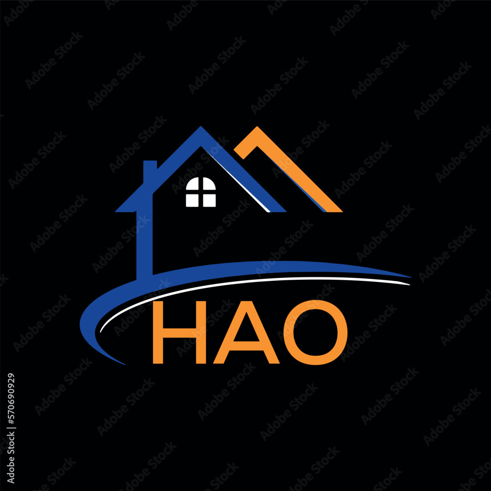 Vetor de HAO house logo, letter logo. HAO blue image on black ...