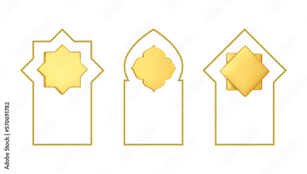 Set arabic golden arch isolated. 3D render islam architecture shape for ...