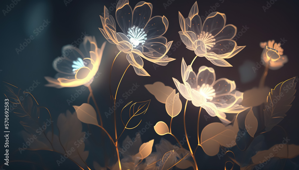 Beautiful elegant transparent flowers and leaves with backlight and ...