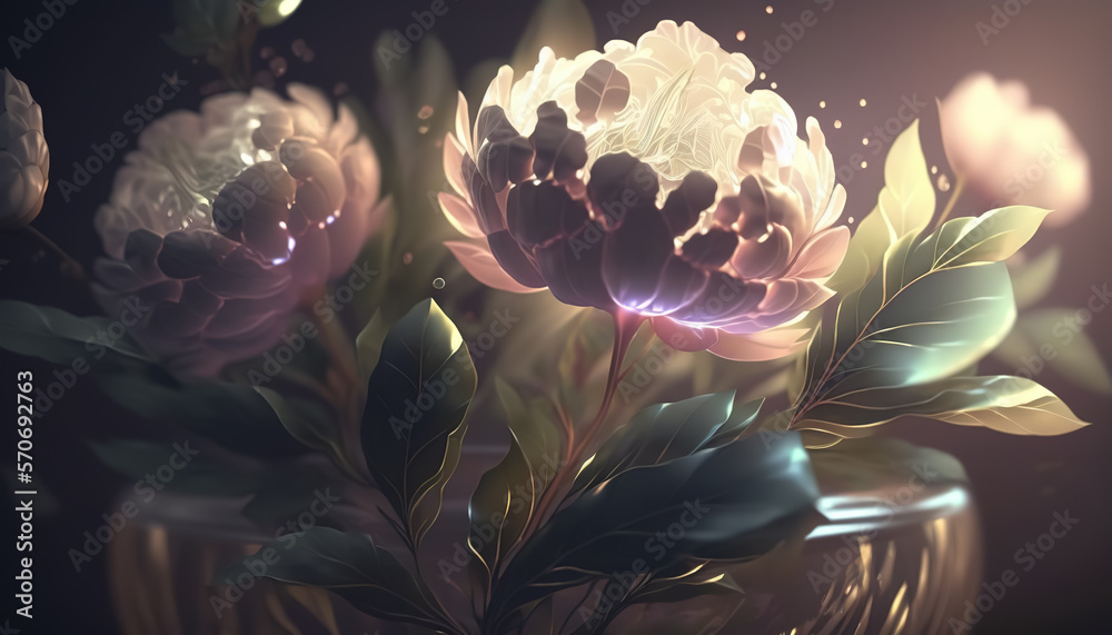 Beautiful elegant transparent flowers and leaves with backlight and ...