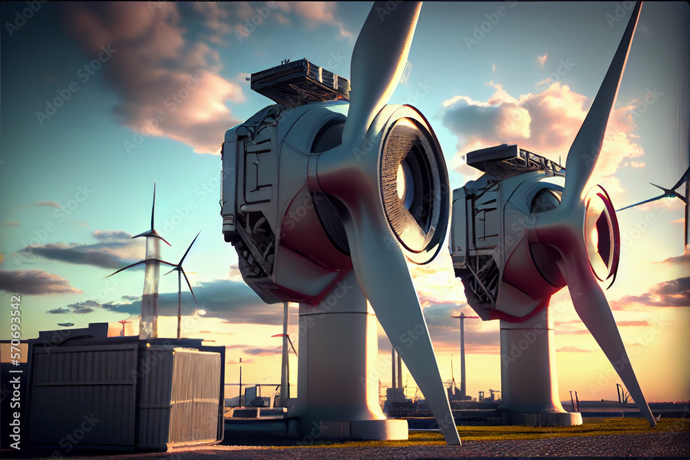 Wind power plant and technology. Smart grid. Renewable energy ...