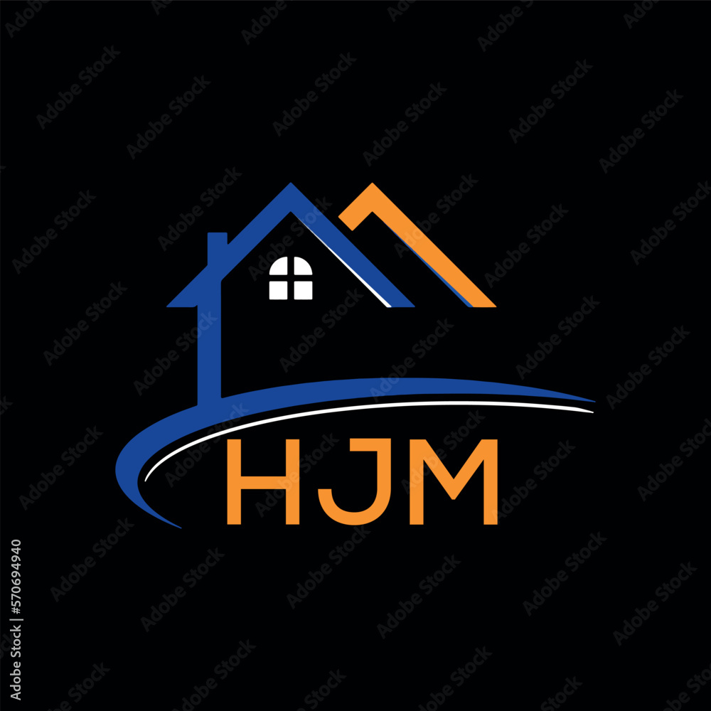 HJM house logo, letter logo. HJM blue image on black background and ...