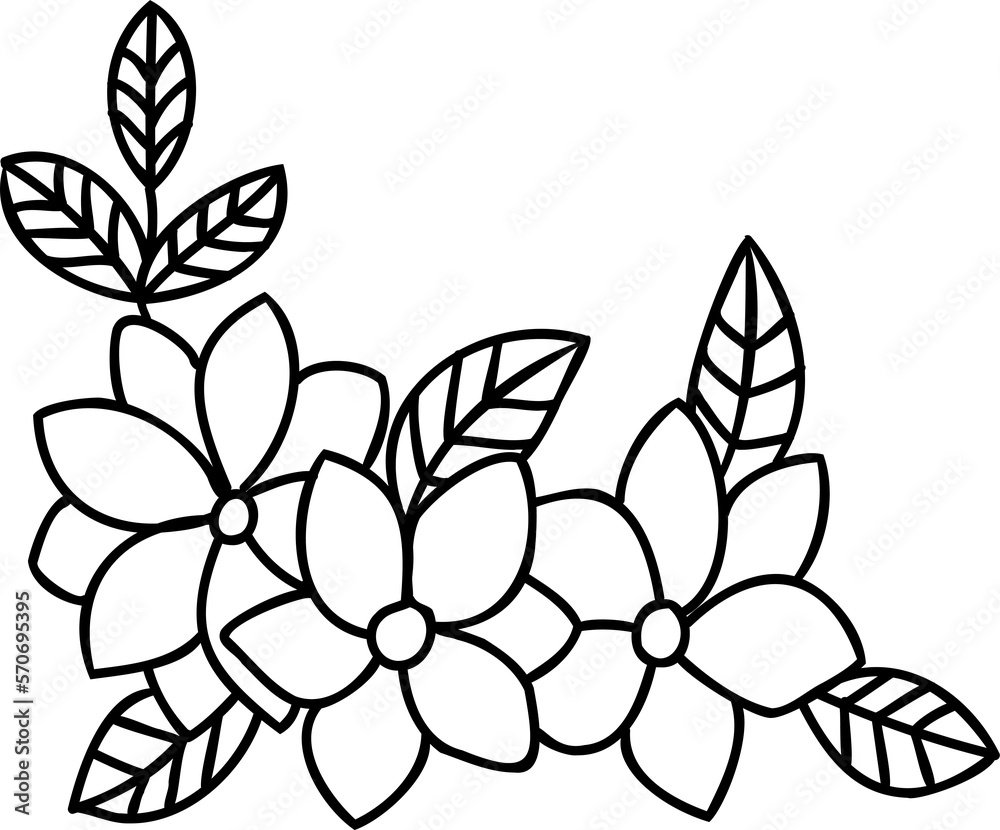 Line art flower. Line art hand drawn stile linear flower. PNG with ...