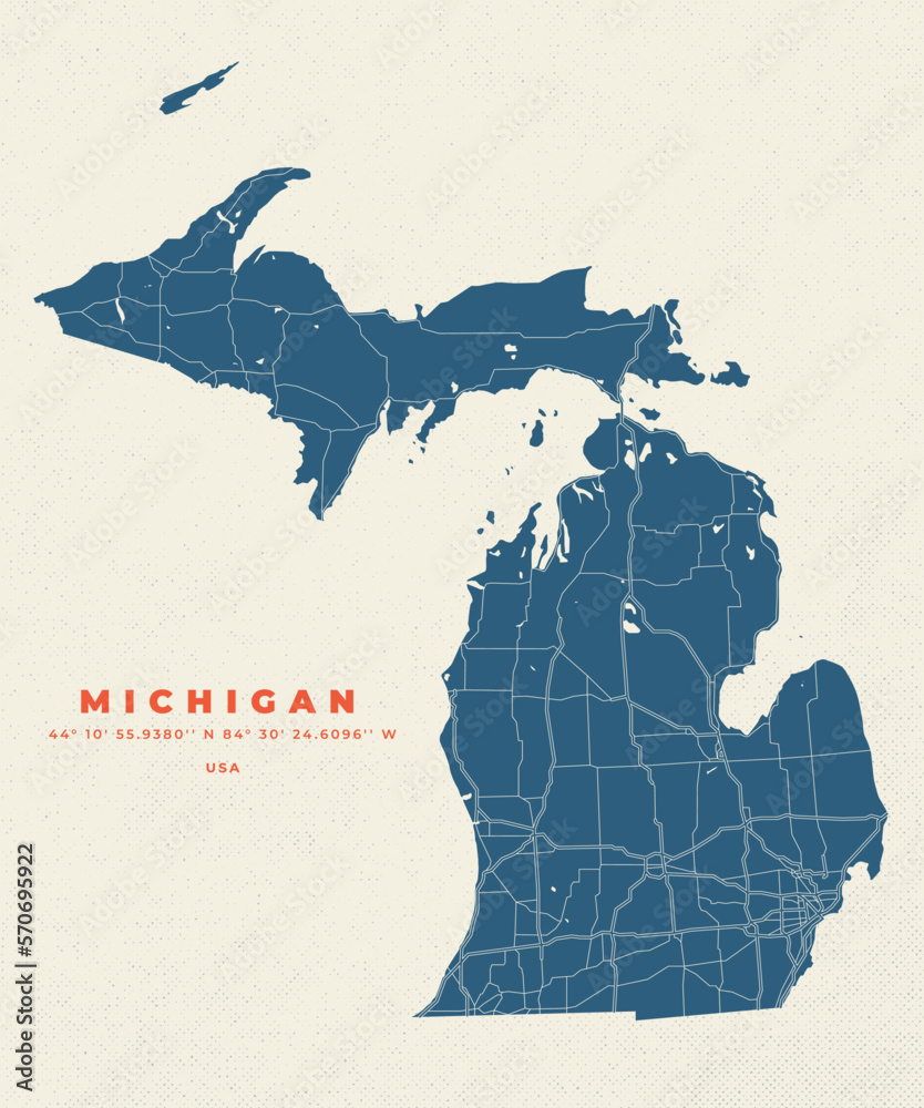Michigan map vector poster flyer Stock Vector | Adobe Stock