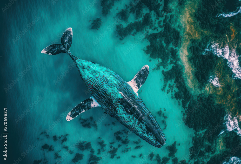 Ballena fotografiada desde un drone, creada con IA generativa ...
