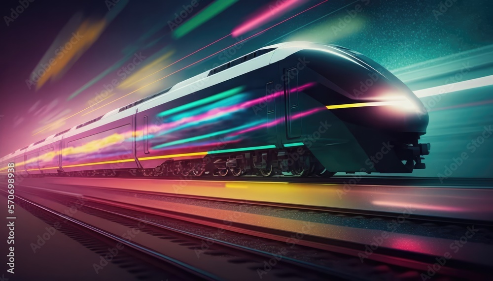 High Speed Train with Motion Blur and DOF Effect. Glowy Neon Lines ...
