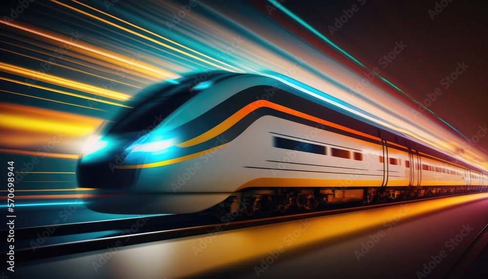 High Speed Train with Motion Blur and DOF Effect. Glowy Neon Lines ...