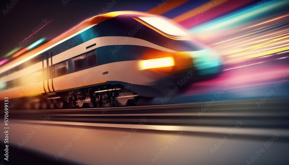 High Speed Train with Motion Blur and DOF Effect. Glowy Neon Lines ...