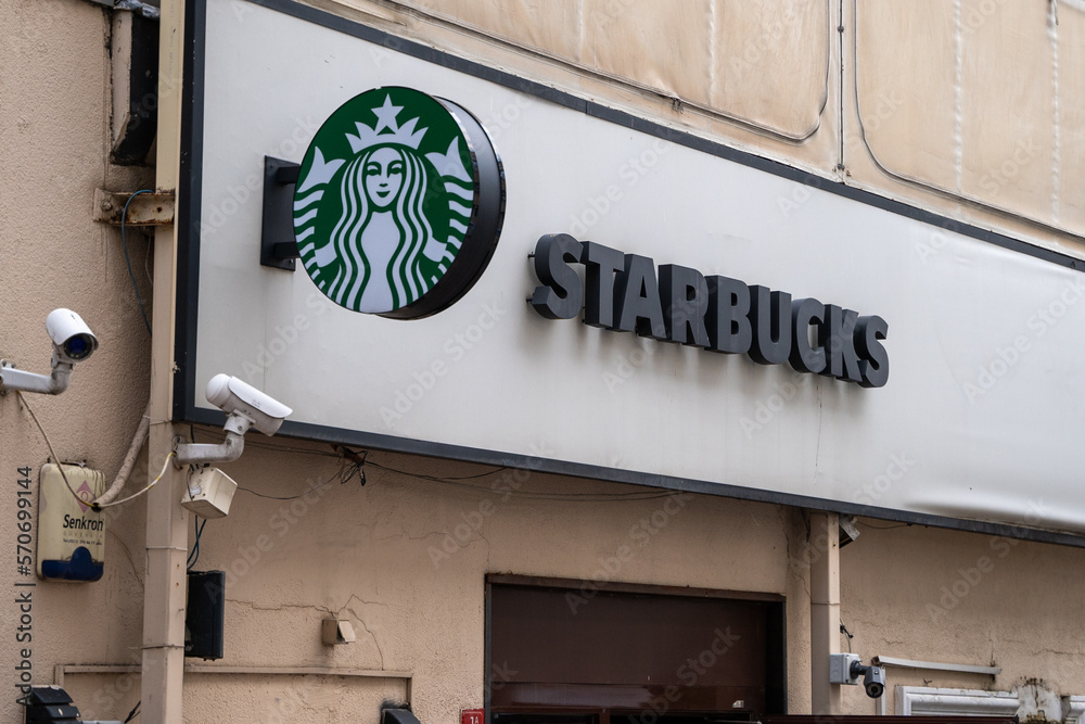 Istanbul, Turkey - February 10, 2023: Signage and Logo of Starbucks ...