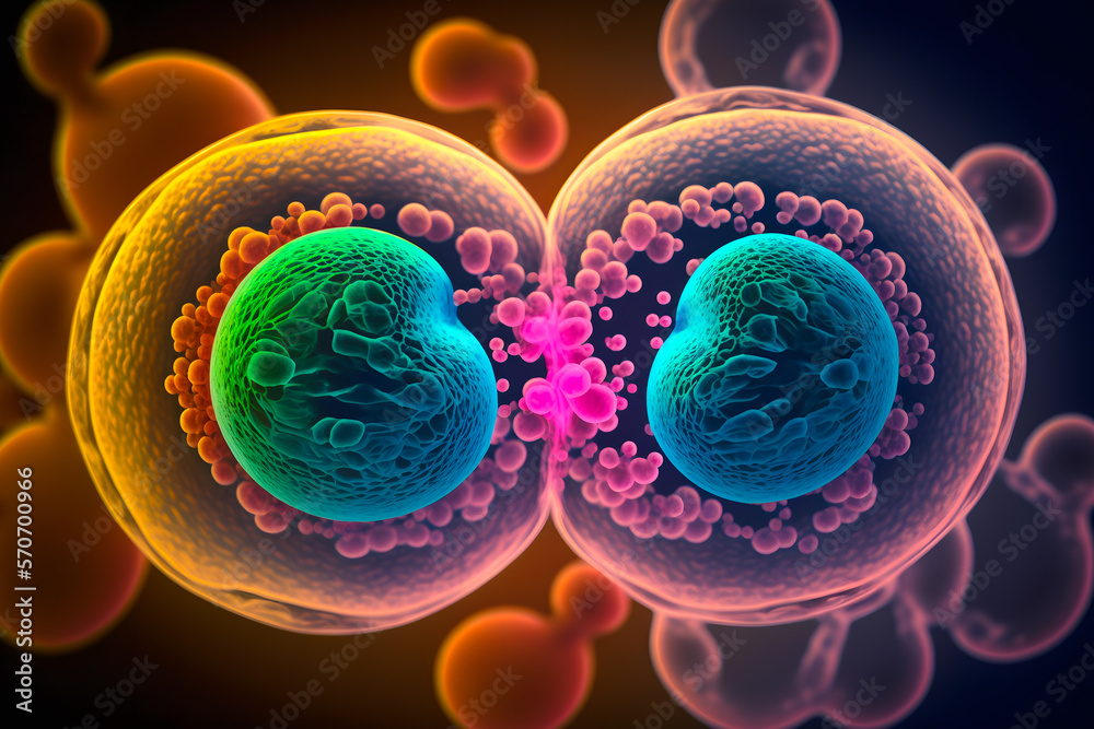 Cell division in multi-colored tones, a model under a microscope ...