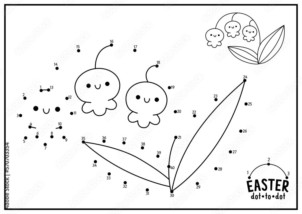 Vector Easter dot-to-dot and color activity with cute kawaii egg ...