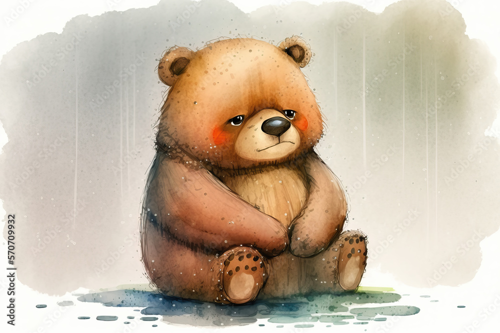 cartoon of a cute sad bear in style of aquarelle, ai generated Stock Illustration | Adobe Stock