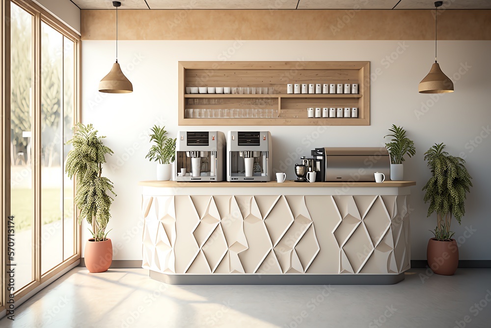 Coffee shop Bar counter. Cafeteria. Bar counter interior. Generative AI ...