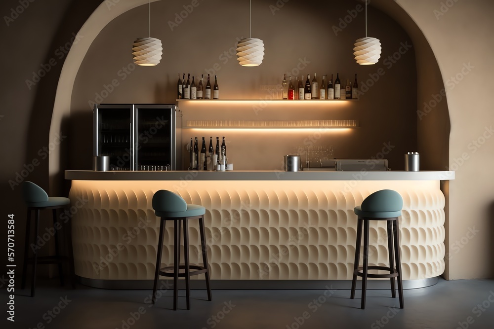 Bar counter and cafe interior. Restaurant bar counter. Minimalistic ...