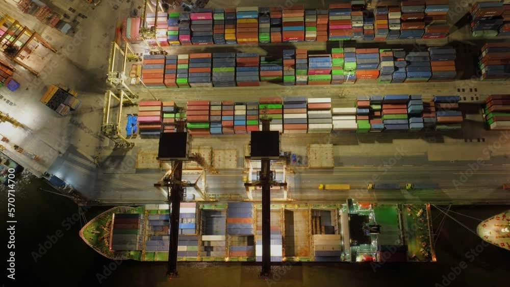 Hyperlapse timelap Aerial top view container cargo ship in import export business commercial ...