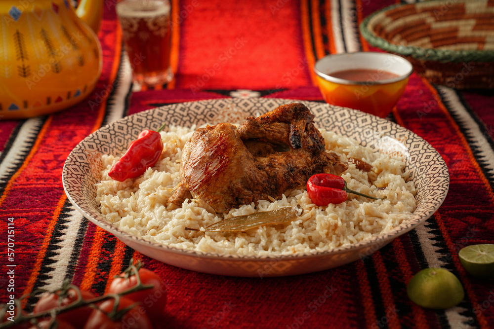 Chicken kabsa - homemade arabian rice, Saudi food. Stock Photo | Adobe ...