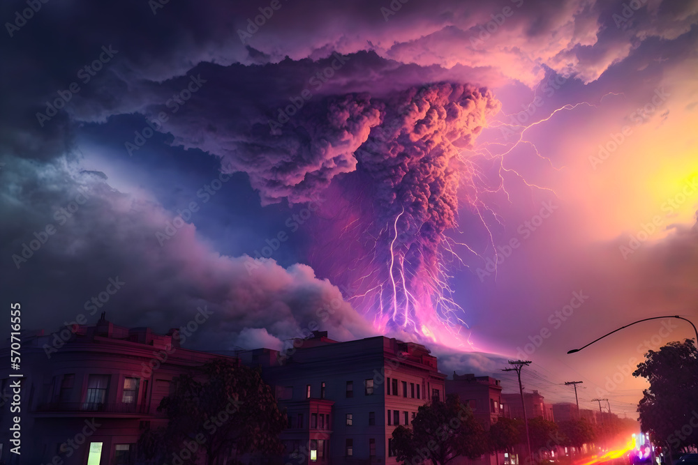 Powerful volcanic eruption with pyroclastic ash column clouds ...