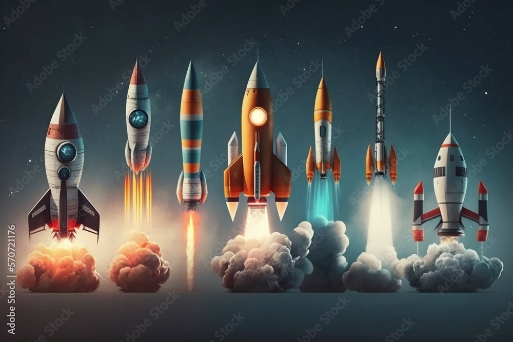 Future of Space Travel: Multiple Rockets Soar Upward, generative ai ...