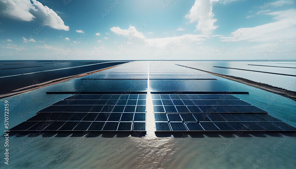 Solar panels grid in solar farm. Spring day in the Ocean. Power green ...