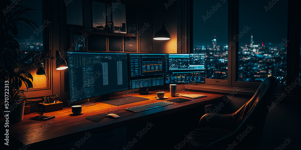 A high-end trading desk situated in a luxurious apartment Stock ...