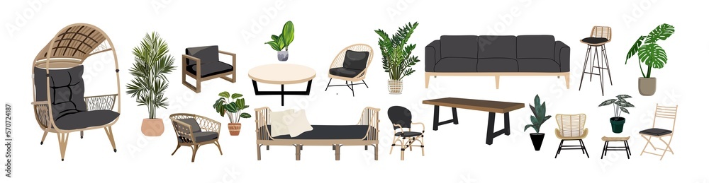 ภาพประกอบสต็อก Set of Outdoor, porch zone, garden furniture ...