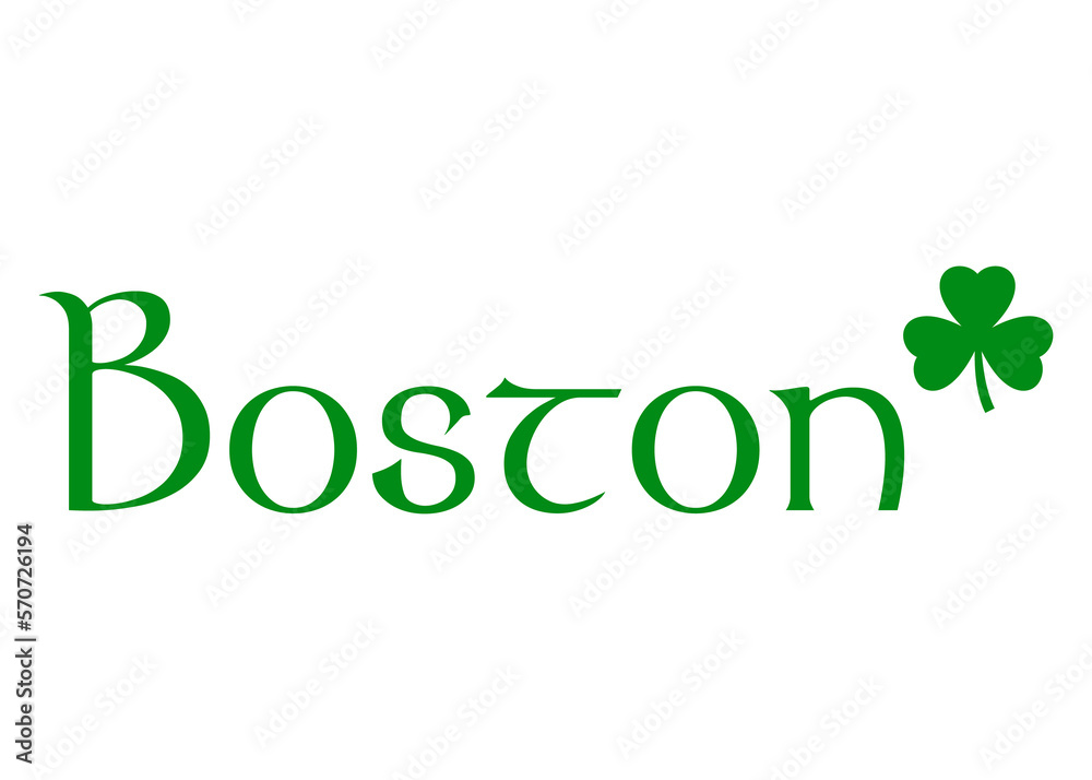 Logo del día de San Patricio. Letras de la palabra Boston con silueta ...