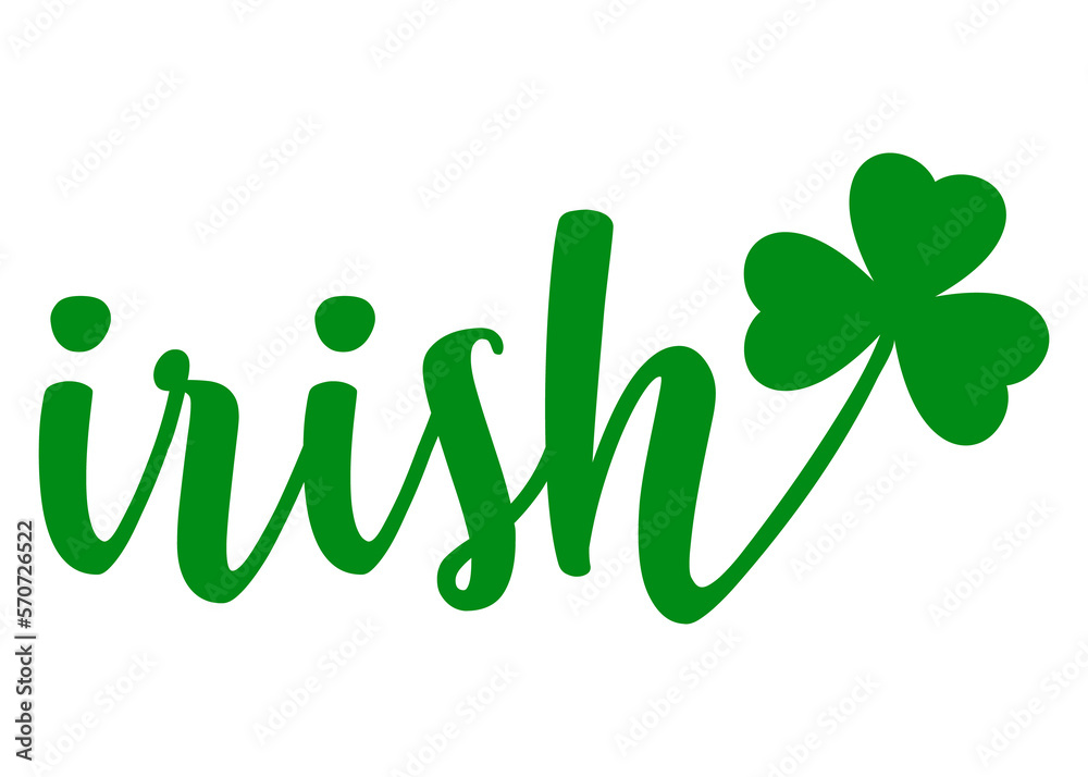 Logo del día de San Patricio. Letras de la palabra irish con silueta de ...