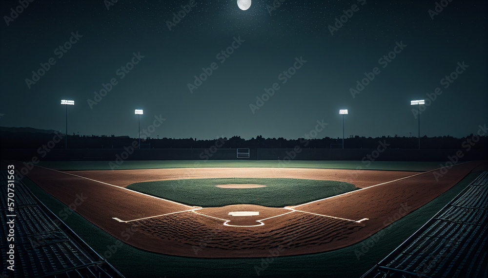 Empty Baseball Field At Night
