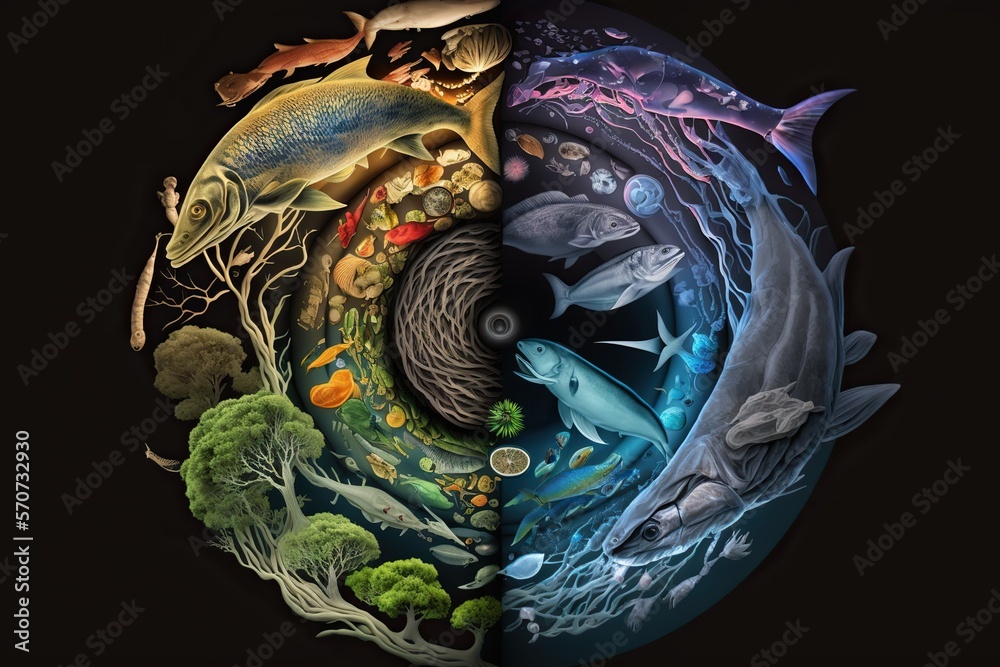 Abstract representation of the food chain showing different species and ...