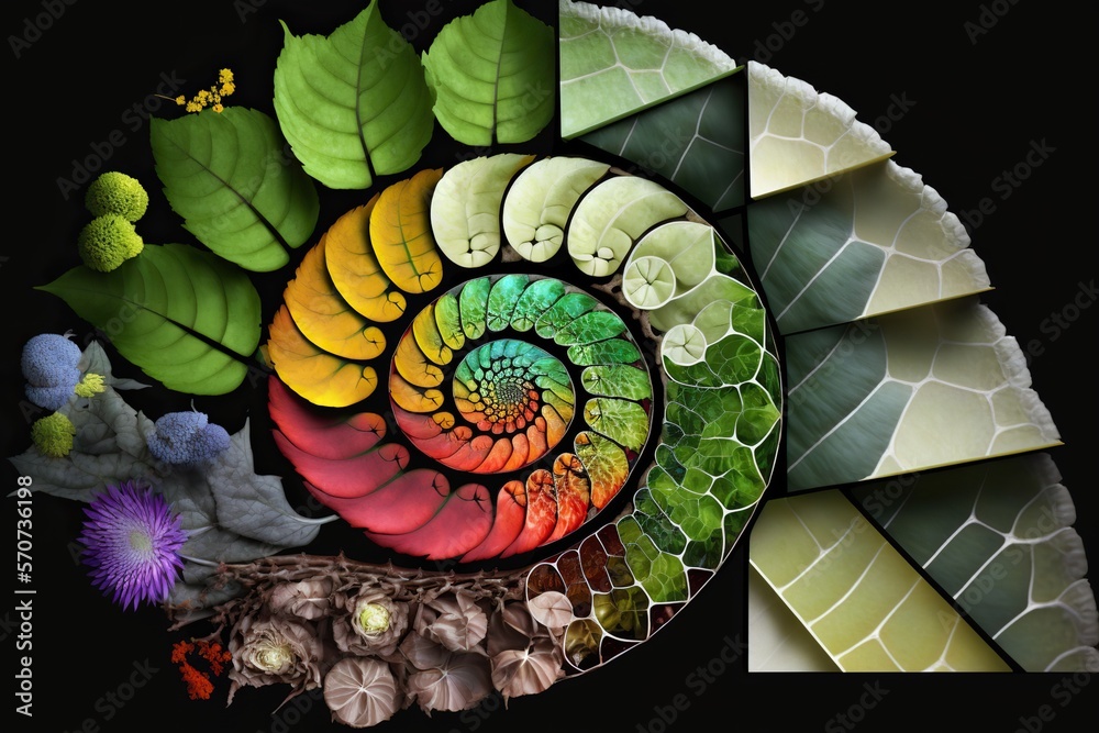 Representation of fibonacci sequence with spiral of colorful squares ...