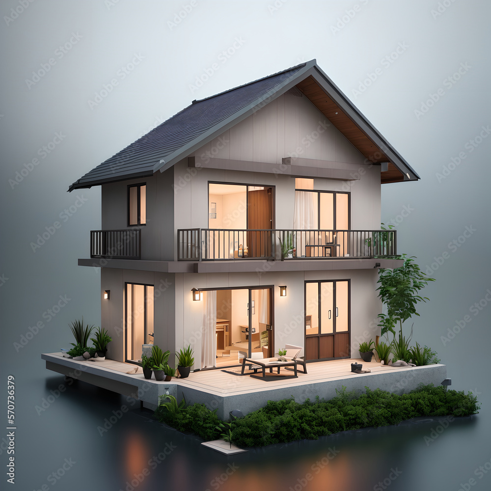 3D reference model of a cute small house for warm climate, AI generated ...