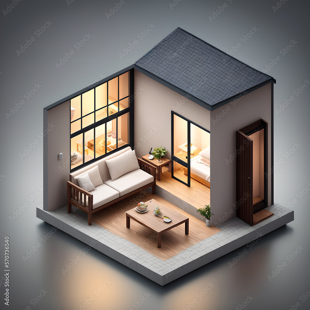 3D reference model of a cute small house for warm climate, AI generated ...
