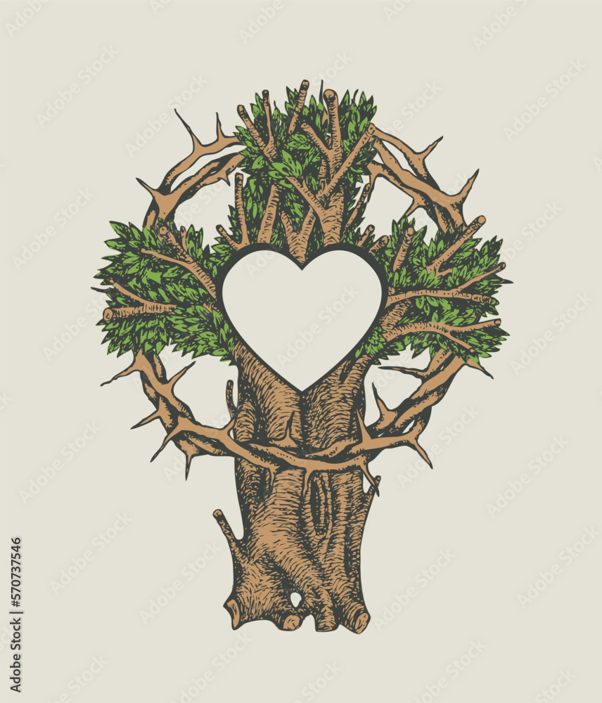 Concept of a Christian cross in the form of a tree with a crown of ...