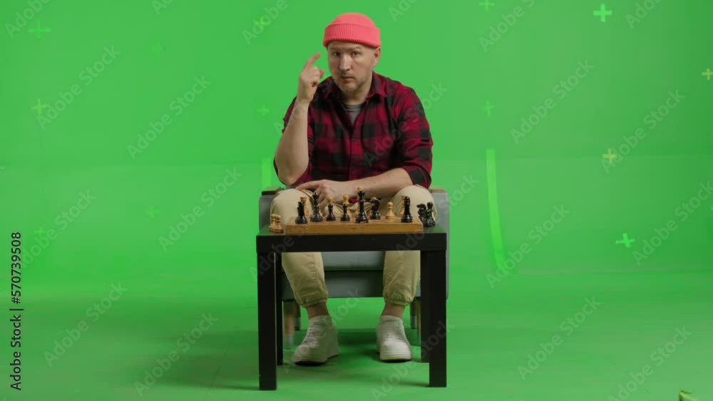 chess player playing chess with an imaginary or virtual opponent on the ...