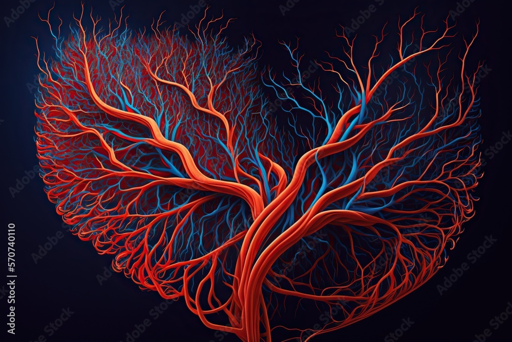 Representation of circulation of blood with bright red and blue veins ...
