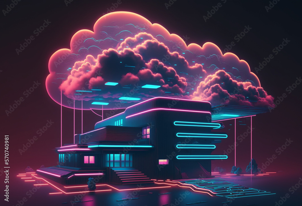 Neon-Illuminated Cloud Computing: AI-Generated Render of the Futuristic ...